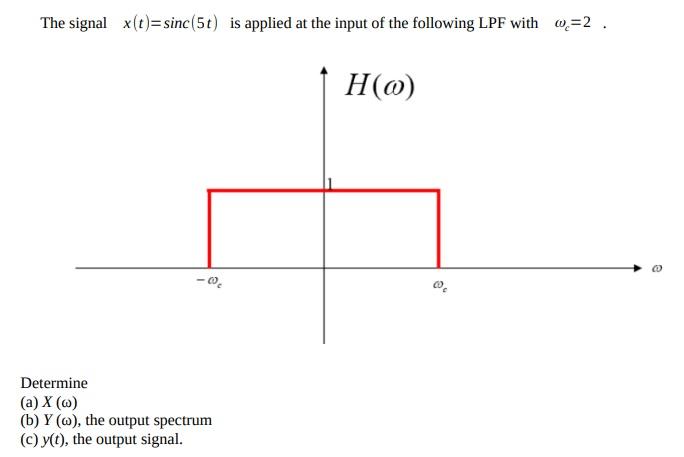 Solved The signal x(t)=sinc(5t) is applied at the input of | Chegg.com