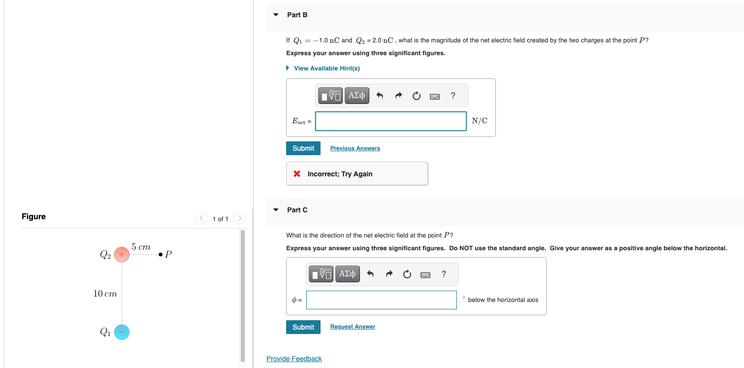 Solved Part B\\nIf Q_(1)=-1.0nC and Q_(2)=2.0nC, what is the | Chegg.com