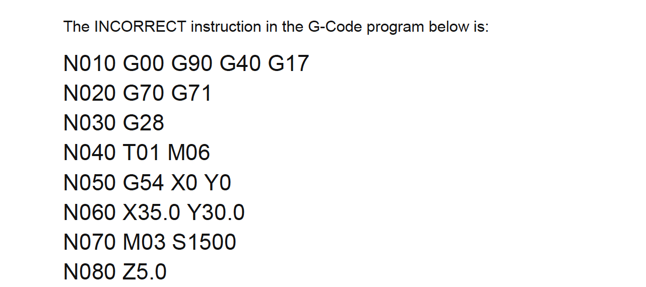 Solved The INCORRECT instruction in the G-Code program below | Chegg.com