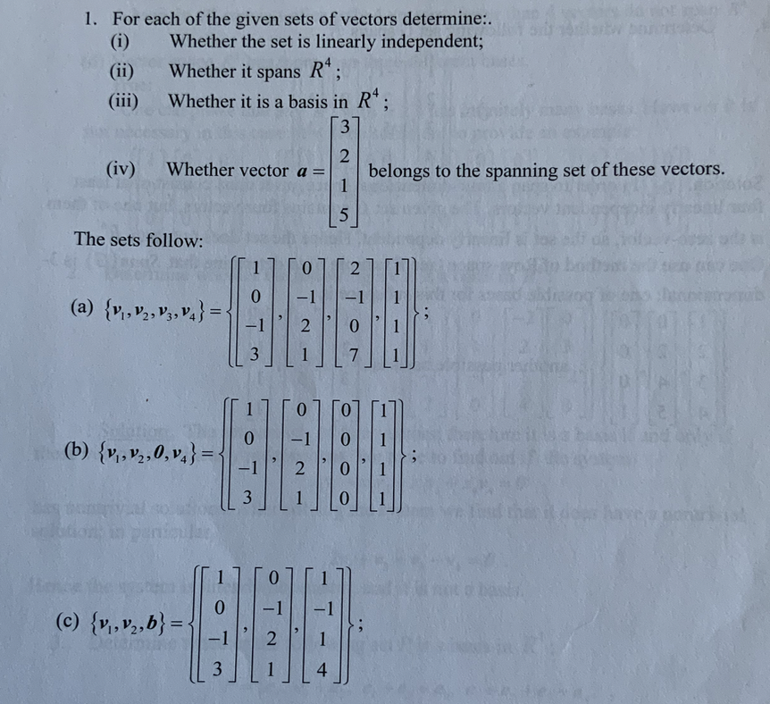 Solved For each of ﻿the given sets of ﻿vectors | Chegg.com