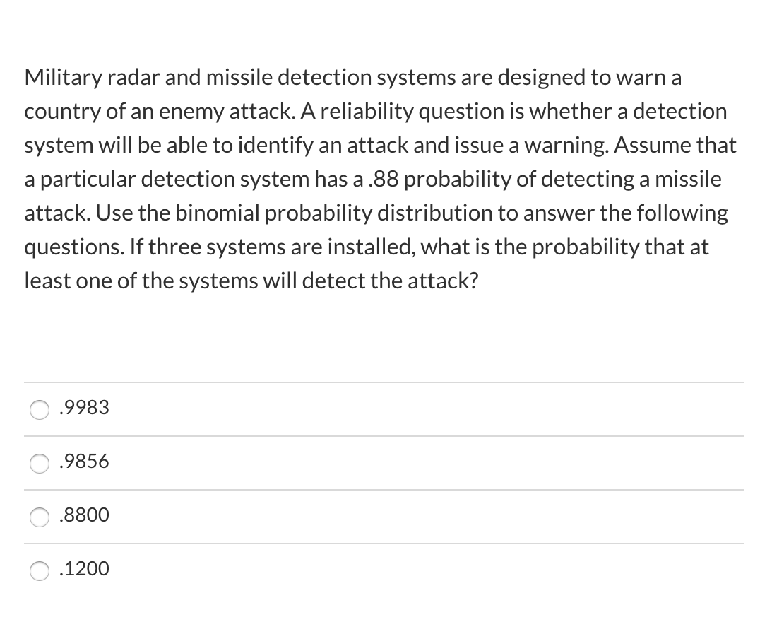 Solved Military radar and missile detection systems are | Chegg.com