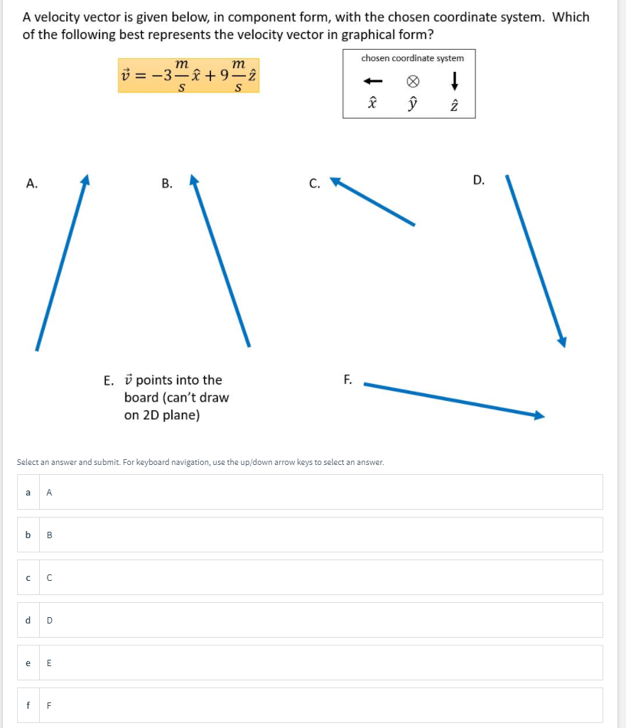 Solved A velocity vector is given below, in component form, | Chegg.com