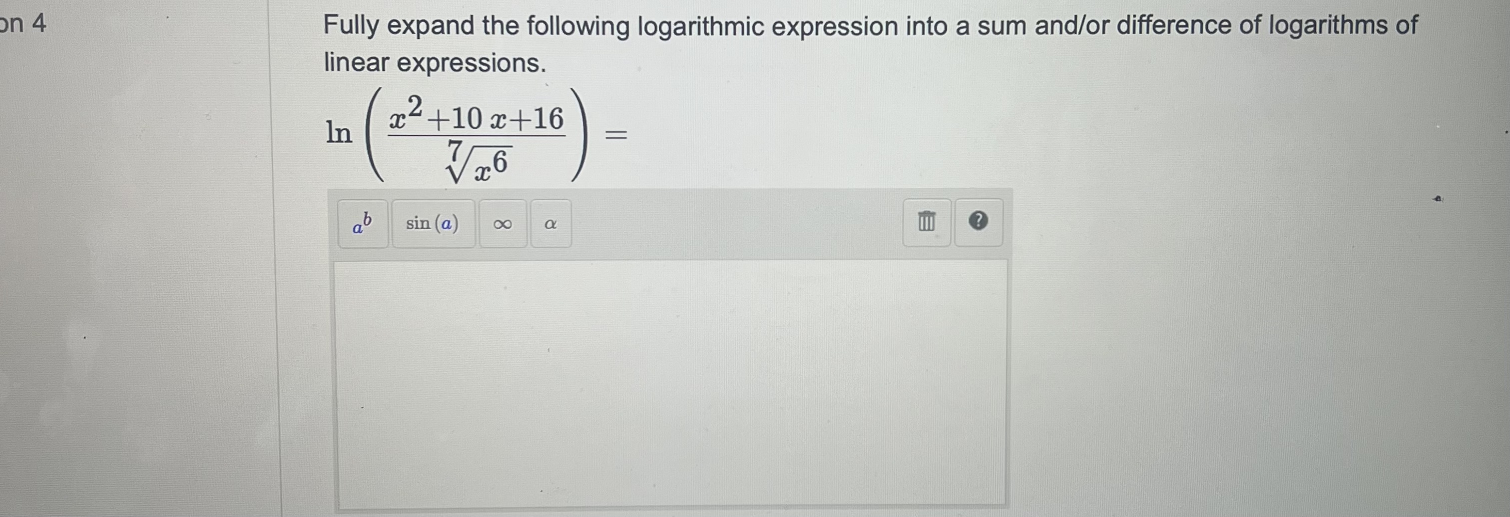 Solved Fully expand the following logarithmic expression | Chegg.com Solved Fully expand the following logarithmic expression | Chegg.com