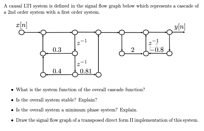 Solved A causal LTI system is defined in the signal flow | Chegg.com