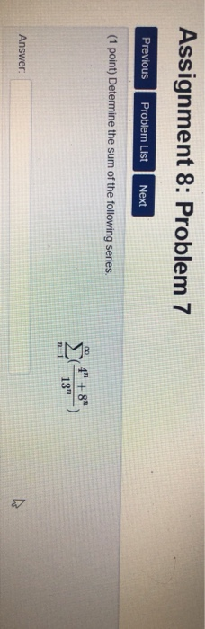 Solved Assignment 8 Problem 7 Previous Problem Listnext 1