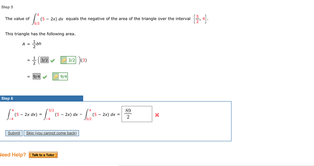 Solved Step 5 The value of(5 - 2x) dx equals the negative of | Chegg.com