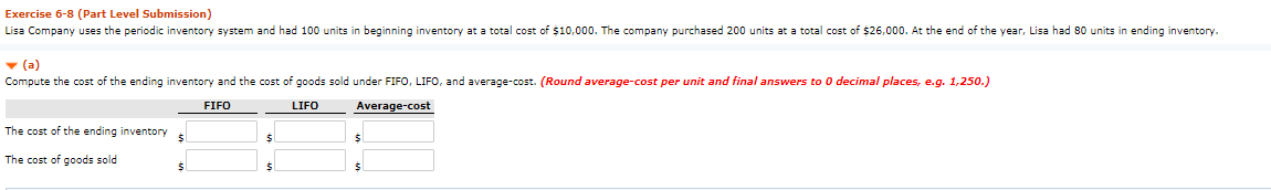 Solved Exercise 6-8 (Part Level Submission) Lisa Company | Chegg.com