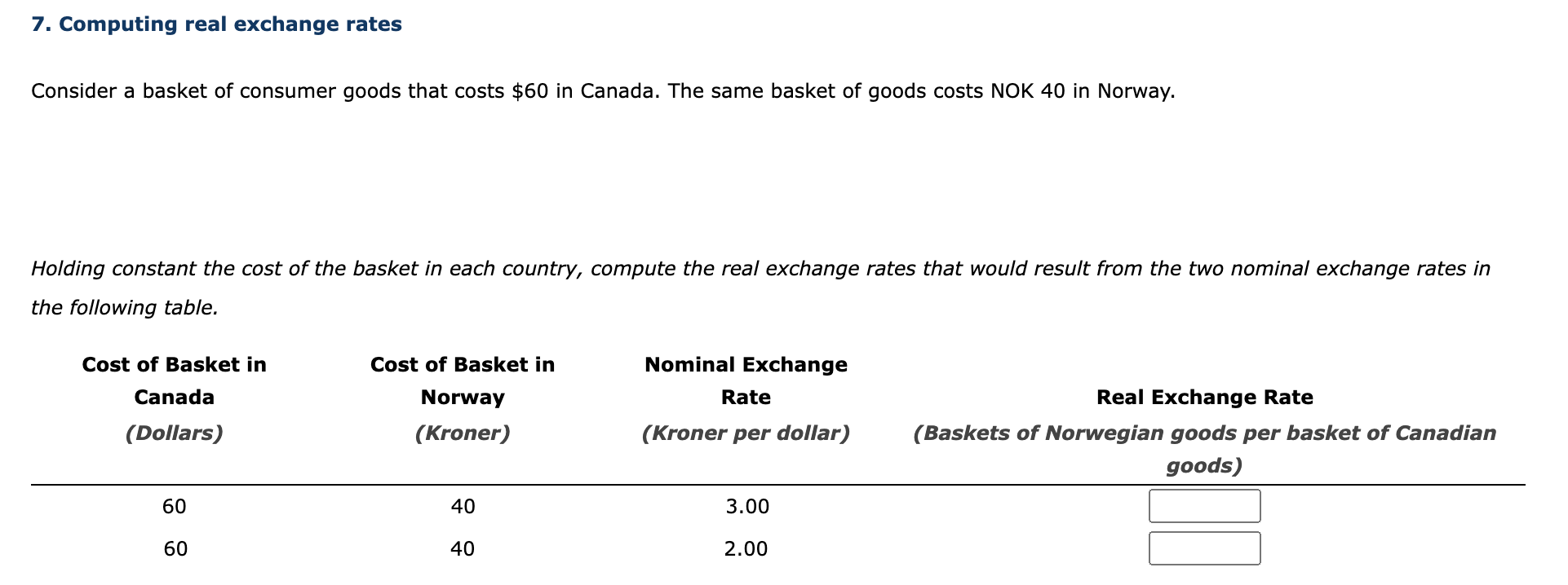 Solved 7. Computing real exchange rates Consider a basket of | Chegg.com