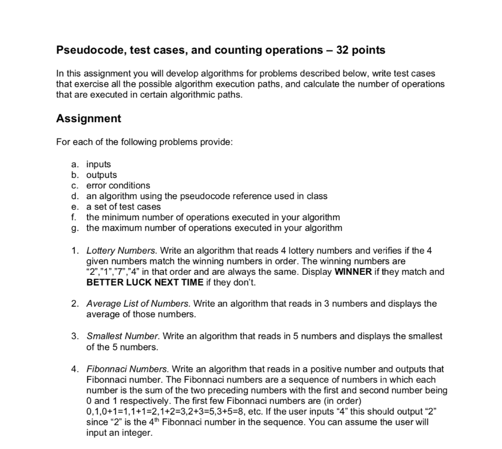 Solved Pseudocode Test Cases And Counting Operations 32