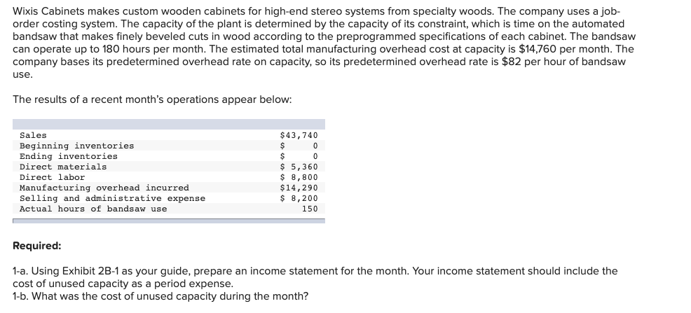 Solved Wixis Cabinets makes custom wooden cabinets for | Chegg.com