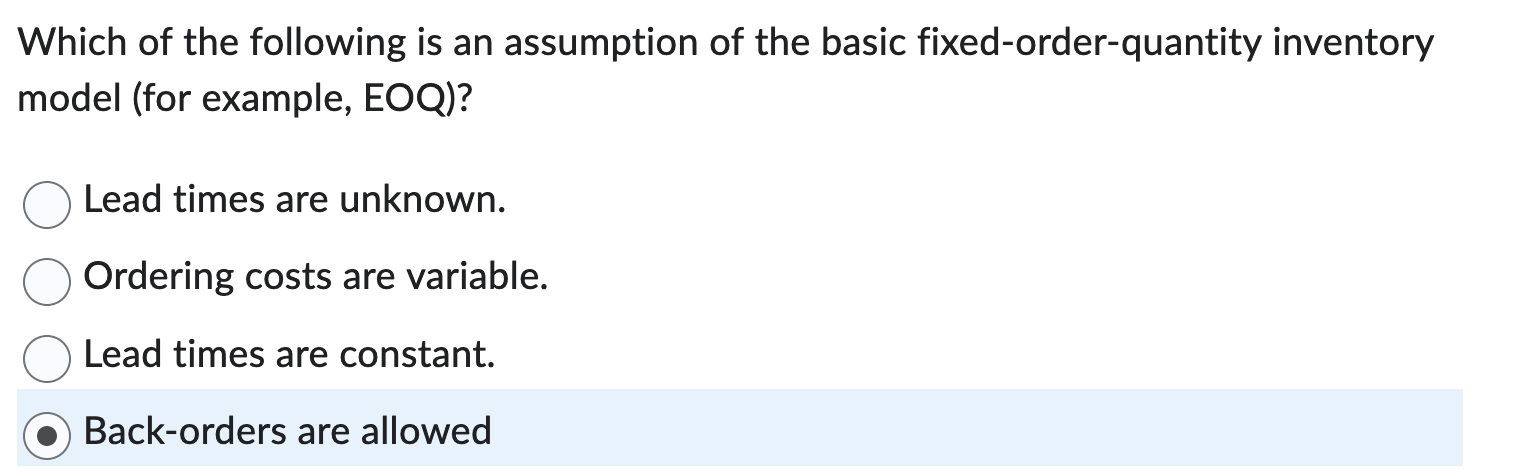Solved Which of the following is an assumption of the basic | Chegg.com