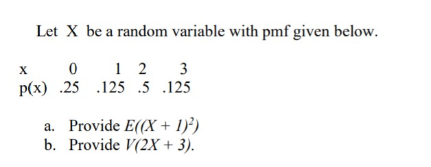 Solved Let X be a random variable with pmf given below. x 0 | Chegg.com