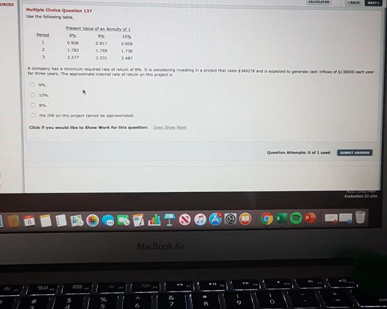 Solved CALCULATOR RACK URCES Multiple Choice Question 137 | Chegg.com