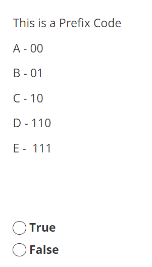 Solved This is a Prefix Code ﻿A - 00 ﻿B - 01-10 | Chegg.com