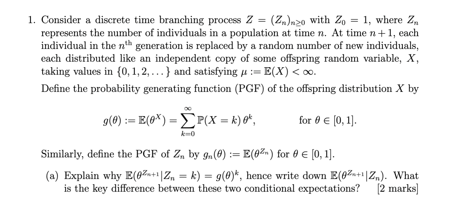 1. Consider a discrete time branching process Z | Chegg.com