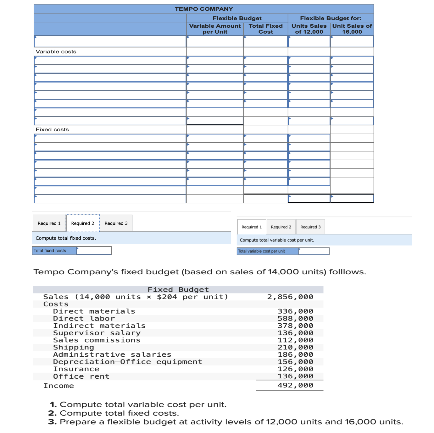 Solved \table[[TEMPO COMPANY],[,Flexible Budget,Flexible | Chegg.com