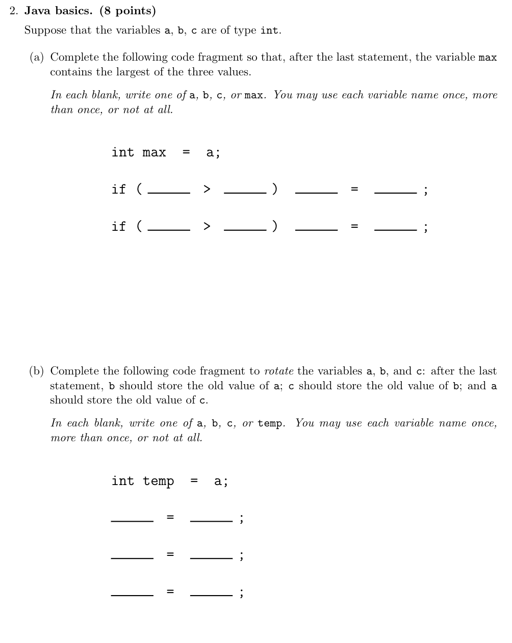 Solved Java basics. ( 8 points) Suppose that the variables | Chegg.com
