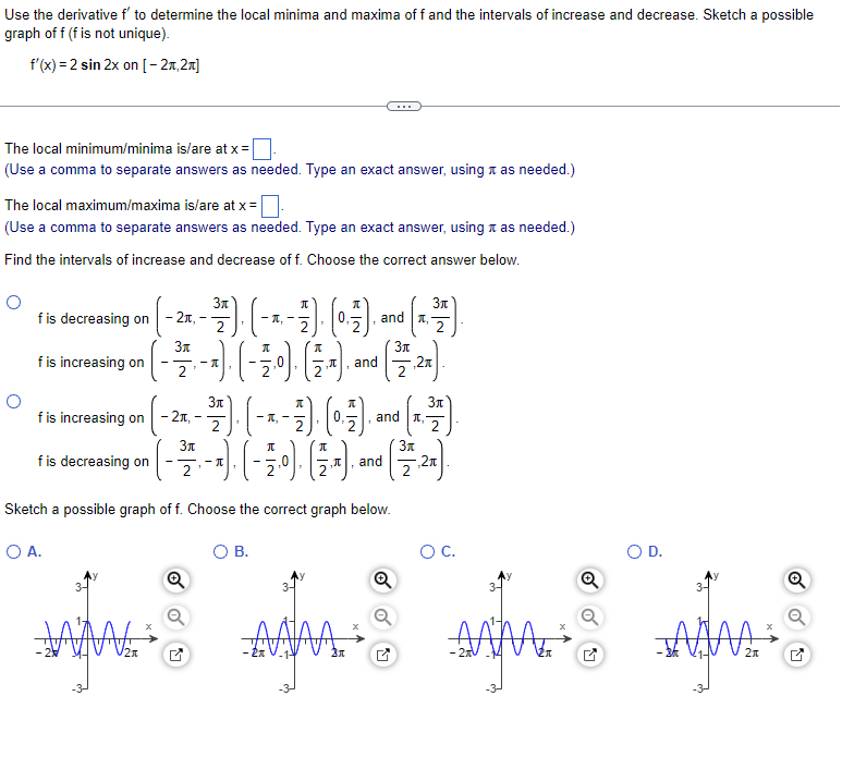 Solved Use the derivative f′ to determine the local minima | Chegg.com