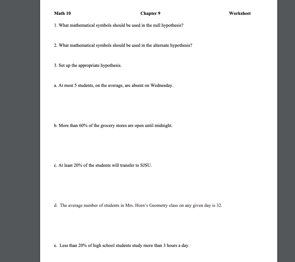 Solved Math 10 Chapter 9 Worksheet 1. What mathematical | Chegg.com