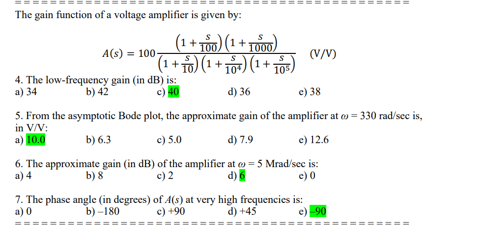 Solved The gain function of a voltage amplifier is given by: | Chegg.com