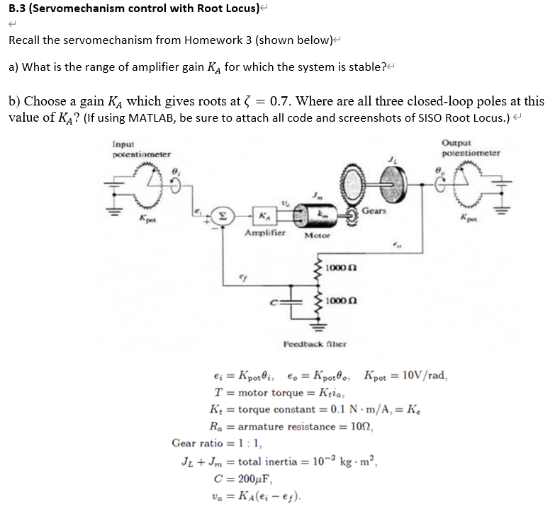 Solved B.3 (Servomechanism control with Root Locus) Recall | Chegg.com
