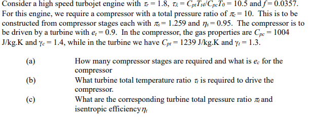 Consider a high speed turbojet engine with | Chegg.com