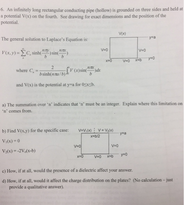 Solved 6. An infinitely long rectangular conducting pipe | Chegg.com