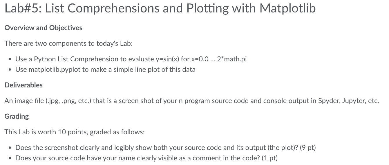 Solved Lab\#5: List Comprehensions and Plotting with | Chegg.com