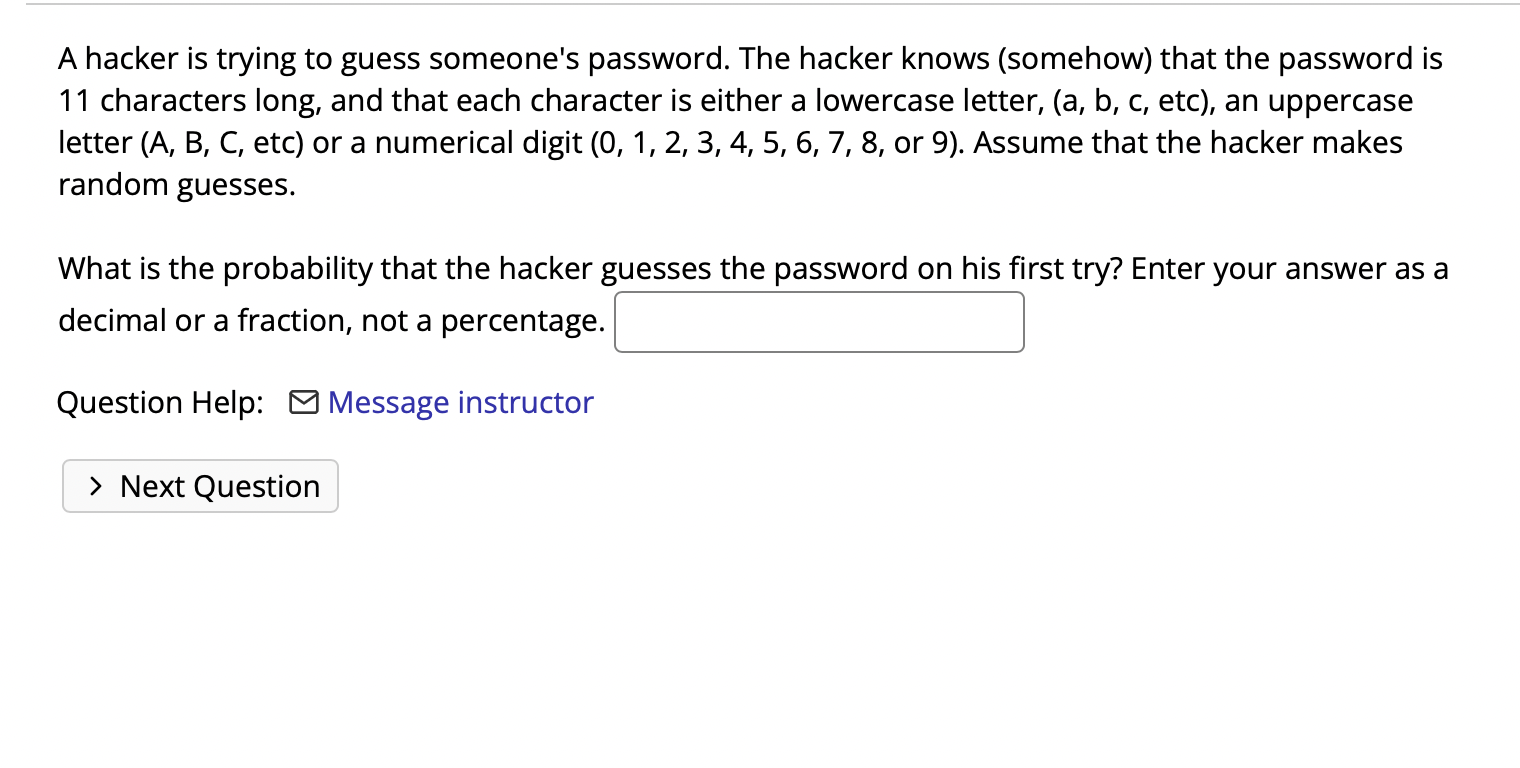 Solved A hacker is trying to guess someone's password. The | Chegg.com