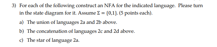 Solved 3) For each of the following construct an NFA for the | Chegg.com