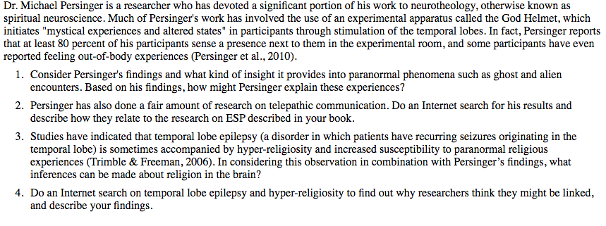 Dr. Michael Persinger is a researcher who has devoted | Chegg.com