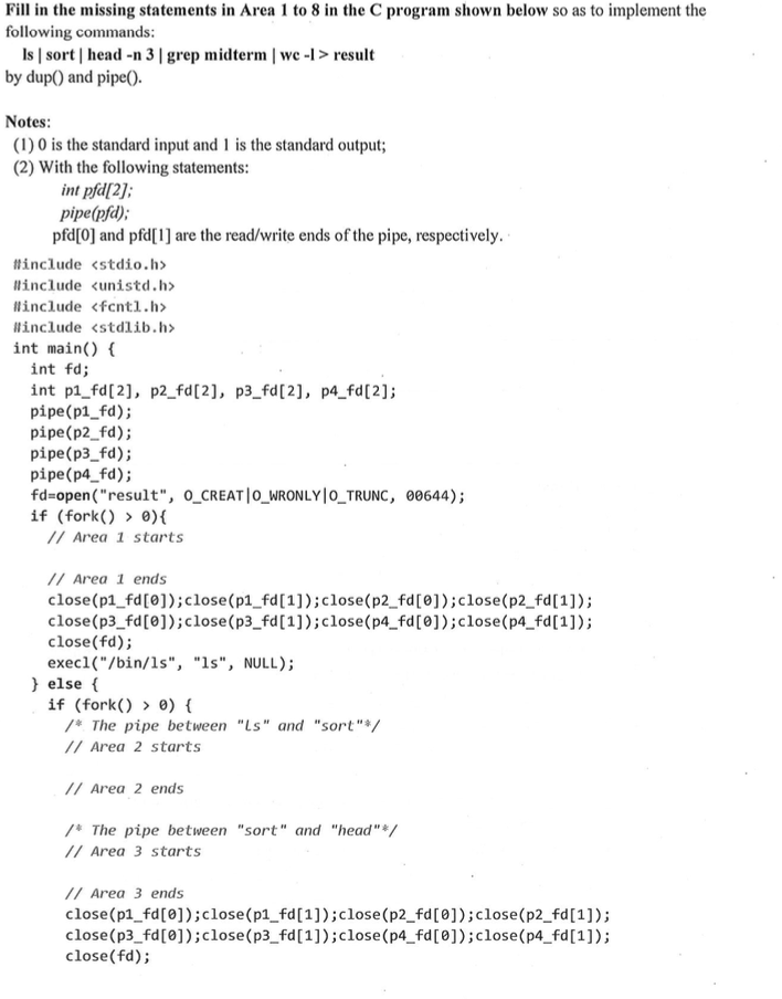 Solved Fill in the missing statements in Area 1 to 8 in the | Chegg.com