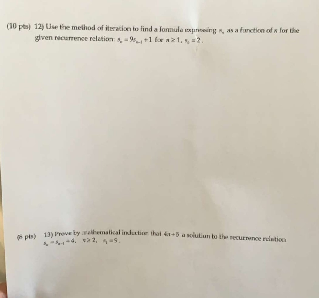 Solved (10 pts) 12) Use the method of iteration to find a | Chegg.com