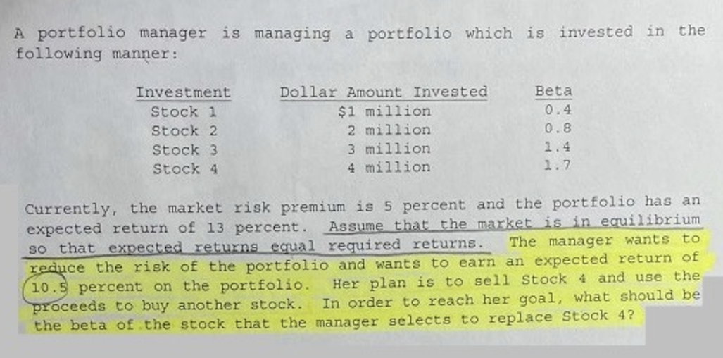 Solved A portfolio manager is managing a portfolio which is | Chegg.com