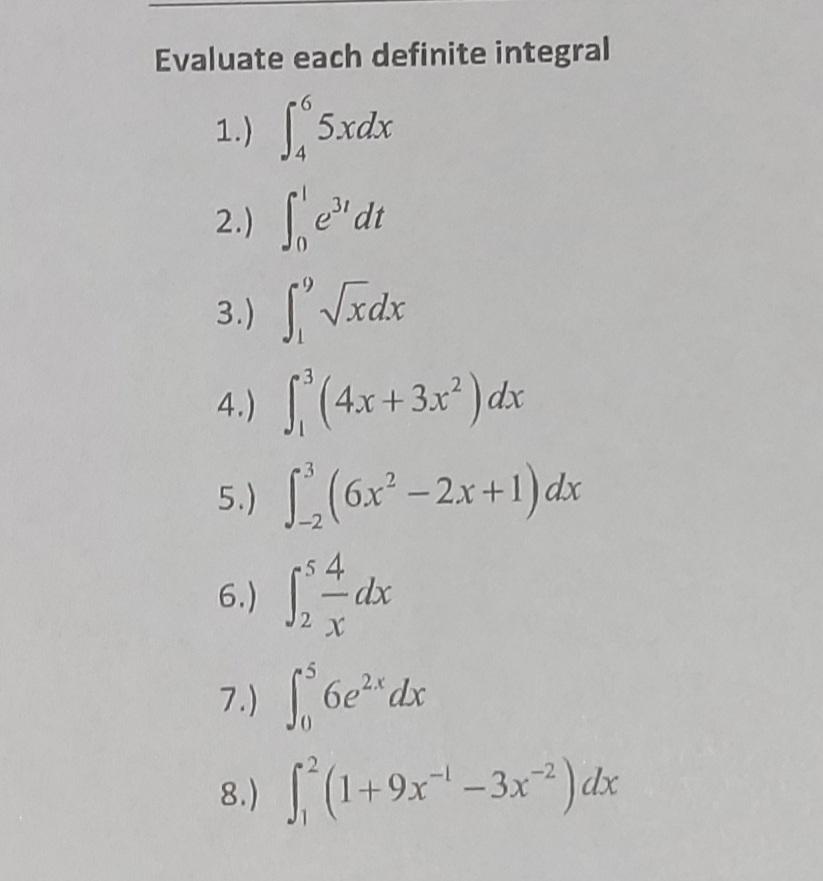 Solved Evaluate each definite integral. Please show how you | Chegg.com