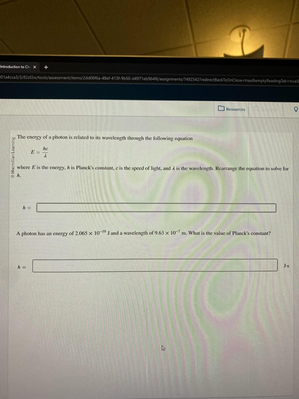 Solved The energy of a photon is related to its wavelength | Chegg.com