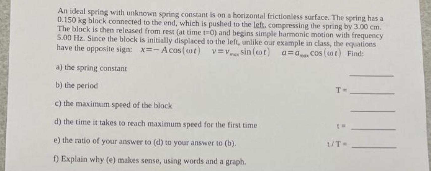 Solved An ideal spring with unknown spring constant is on a | Chegg.com