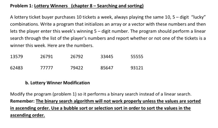 Solved Problem 1 Lottery Winners Chapter 8 Searching And 