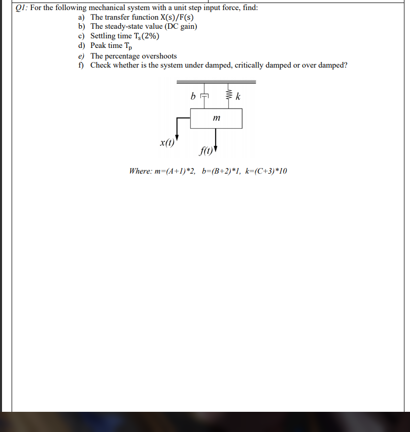 Solved Q1: For the following mechanical system with a unit | Chegg.com