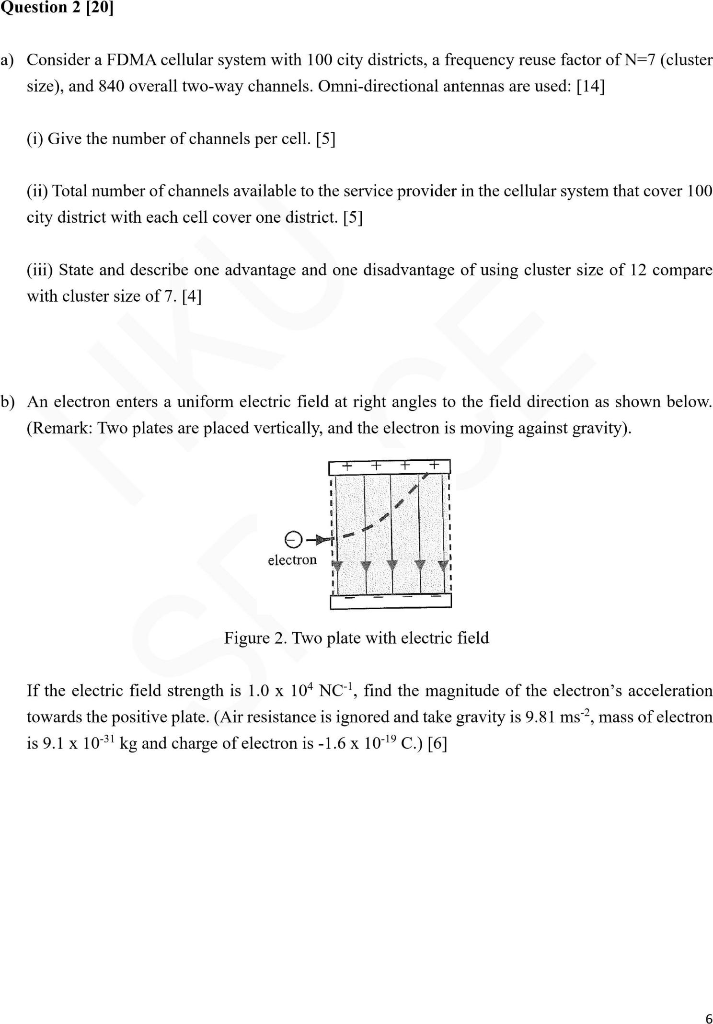 Solved Question 2 [20] a) Consider a FDMA cellular system | Chegg.com