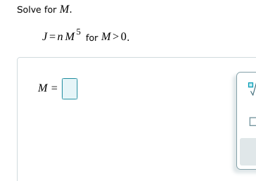 Solved Solve for M. J=nM5 for M>0. | Chegg.com