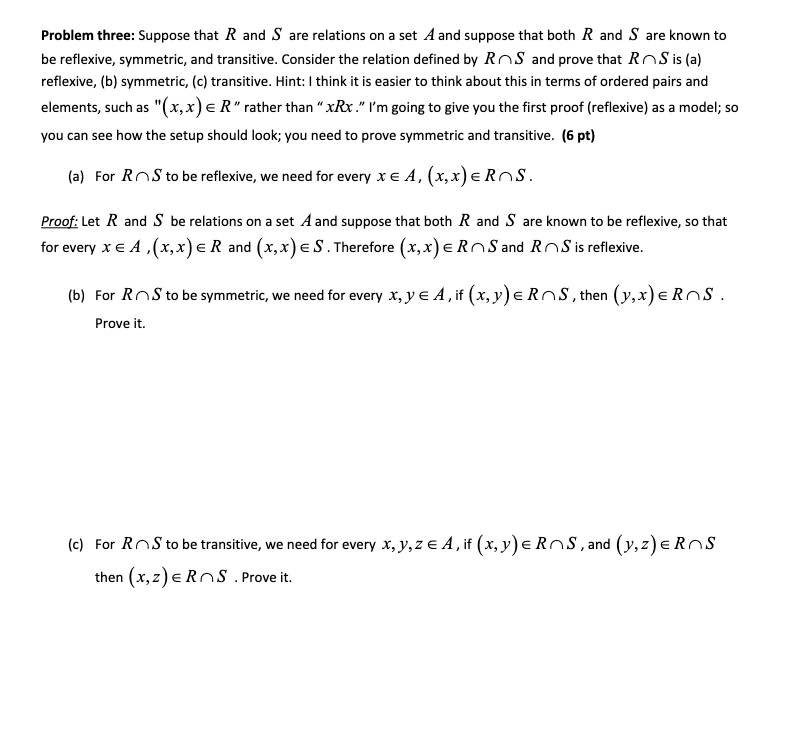Solved Problem three: Suppose that R and S are relations on | Chegg.com