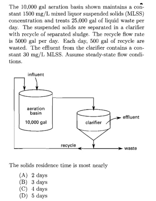 Solved The 10,000 gal aeration basin shown maintains a con- | Chegg.com