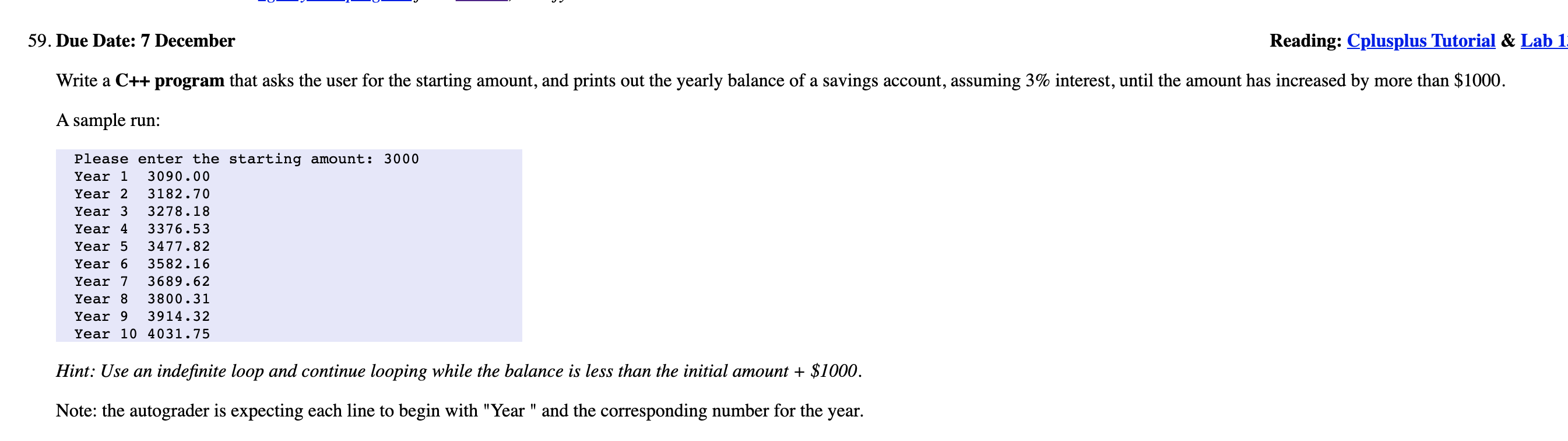 Solved 59. Due Date: 7 December Reading: Cplusplus Tutorial | Chegg.com