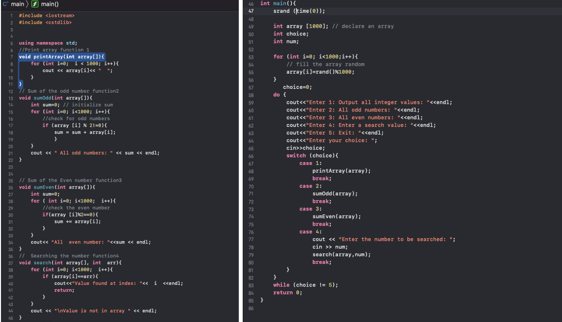 Solved the code in your main function is unorganized and | Chegg.com