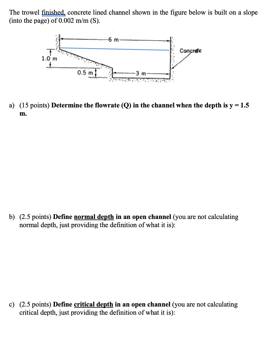 Solved The trowel finished, concrete lined channel shown in | Chegg.com
