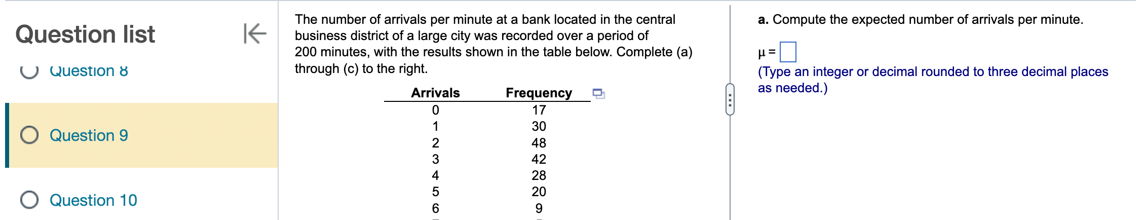 Solved \begin{tabular}{cc} Arrivals & Frequency \\ \hline 0 | Chegg.com