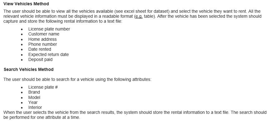 Solved Customer Vehicle (abstract) VehicleRental menu Date | Chegg.com