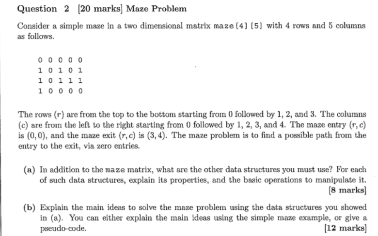 Question 2 [20 marks] Maze Problem Consider a simple | Chegg.com