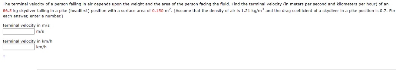Solved each answer, enter a number.) ﻿terminal velocity | Chegg.com